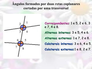 8 ano-angulos-retas-paralelas-cortadas-por-uma-transversal-3 | PPT