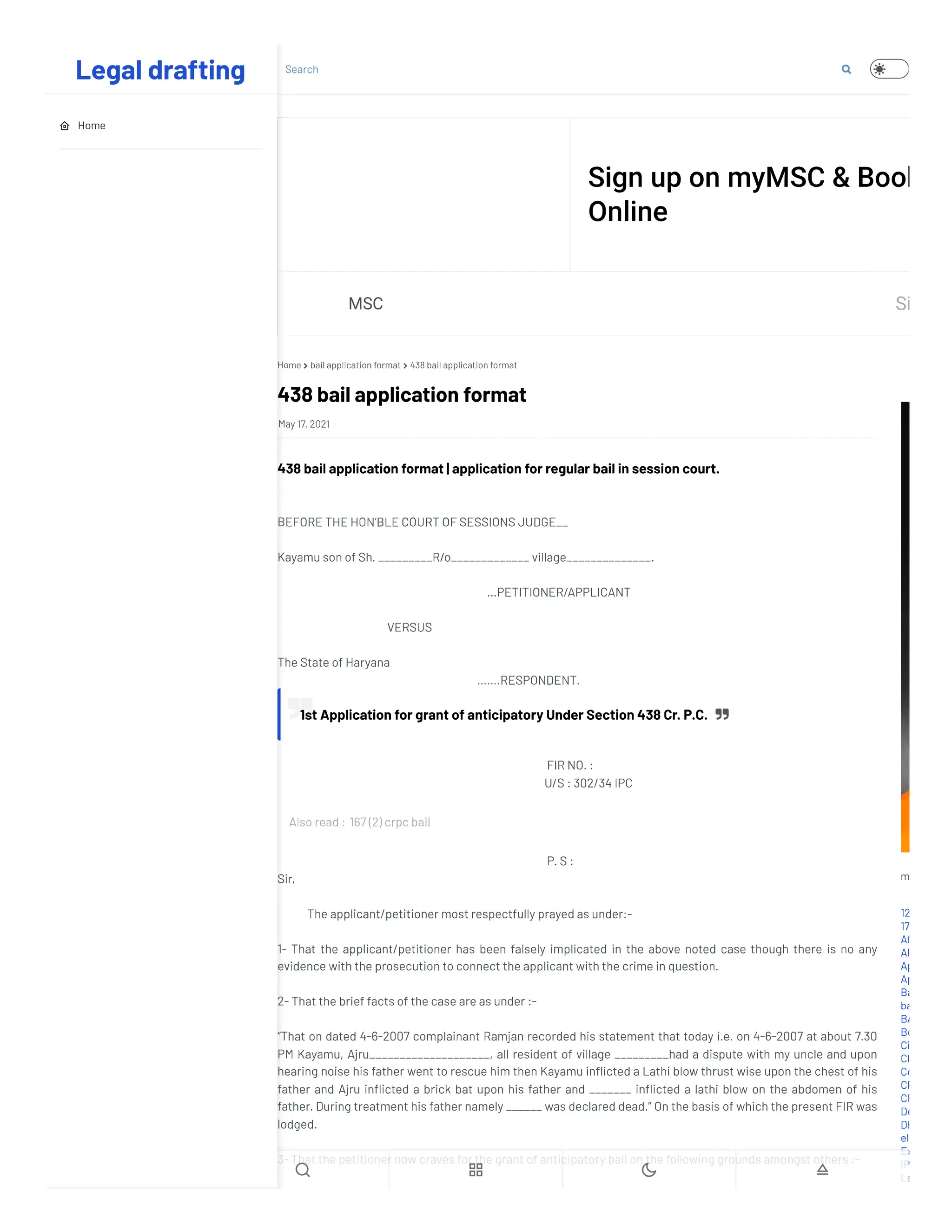 8 - Anticipatory Bail Application Under Section 438 of Crpc 1.pdf | Crime & Harmful Acts to ...