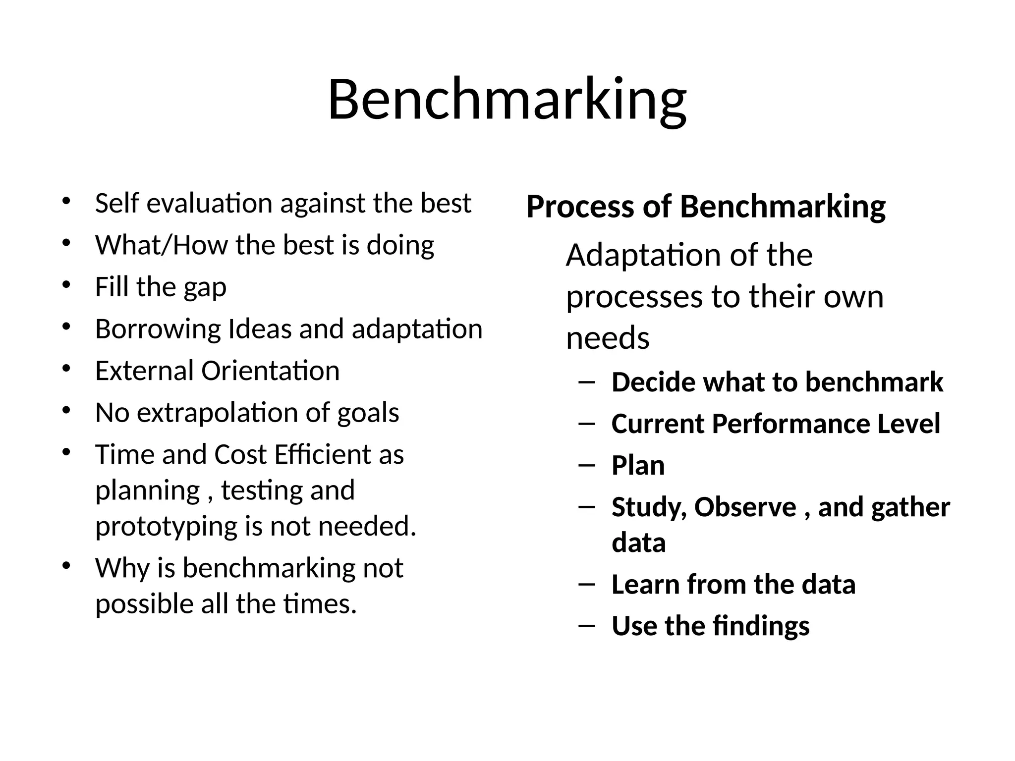 Bench marking : What to Copy, Selecting standards | PPT