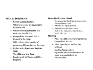 Bench marking : What to Copy, Selecting standards | PPT