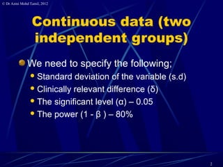 8.Calculate samplesize for clinical trials (continuous outcome) | PPT