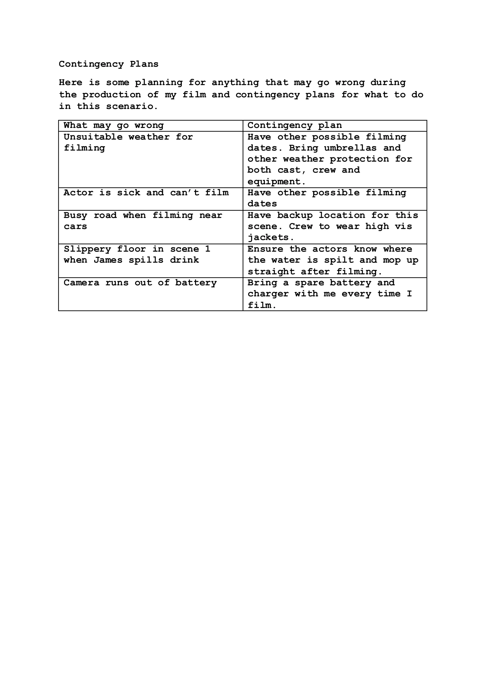 8 contingency plans | DOCX