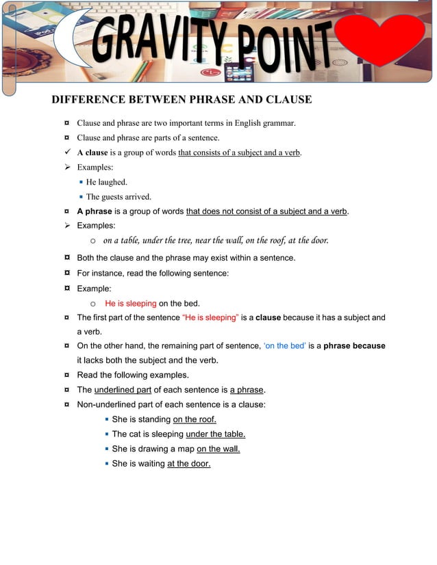 8-Difference between phrase and clause | PDF