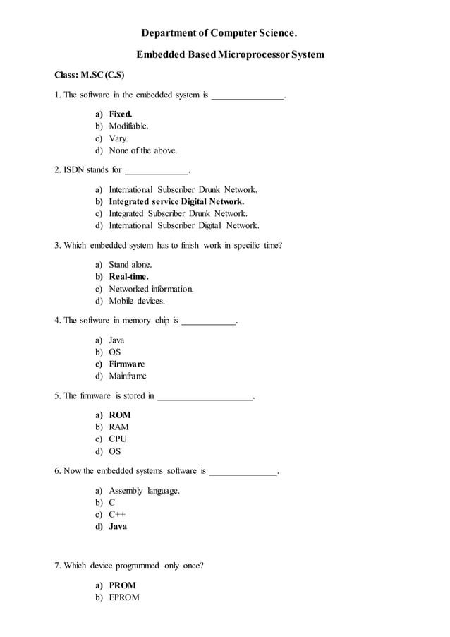 Embedded based microprocessor system one marks 50 questions and answers by S. Yamini | PDF