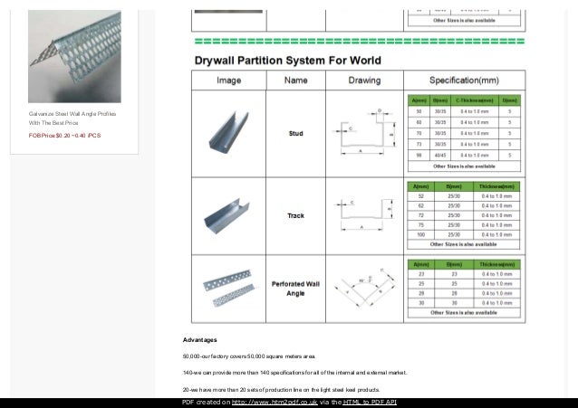 Fireproof galvanized steel stud framing general sizes