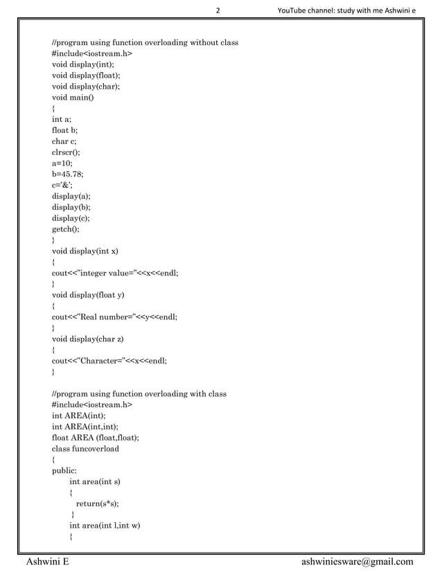 2nd Puc Computer Science Chapter 8 Function Overloading Pdf