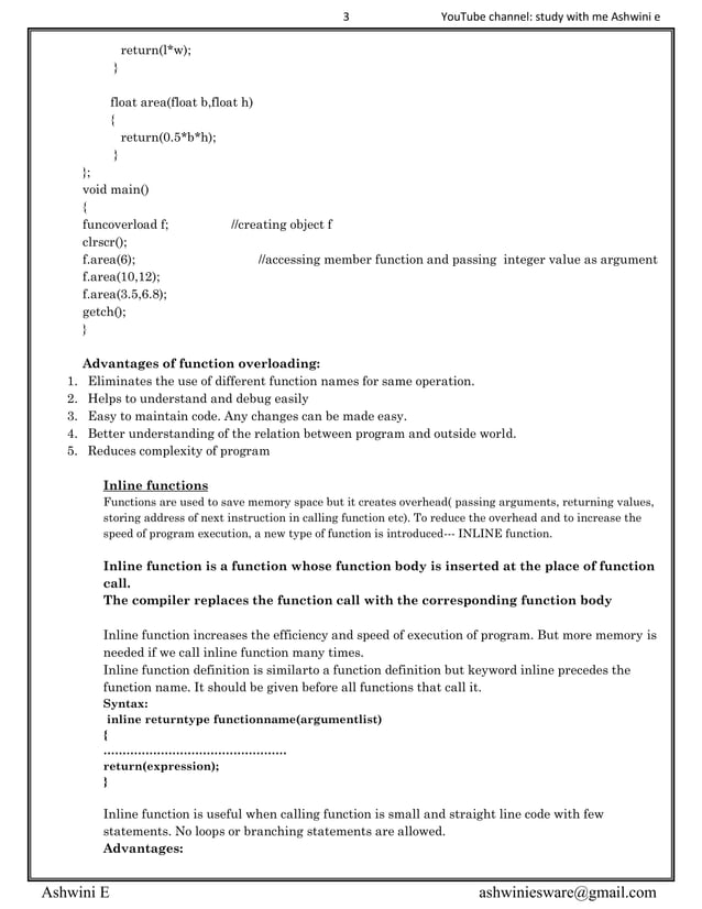2nd puc computer science chapter 8 function overloading | PDF