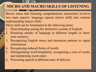 ASSESSMENT: LISTENING COMPREHENSION ASSESSMENT | PPT