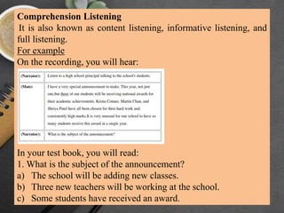 ASSESSMENT: LISTENING COMPREHENSION ASSESSMENT | PPT