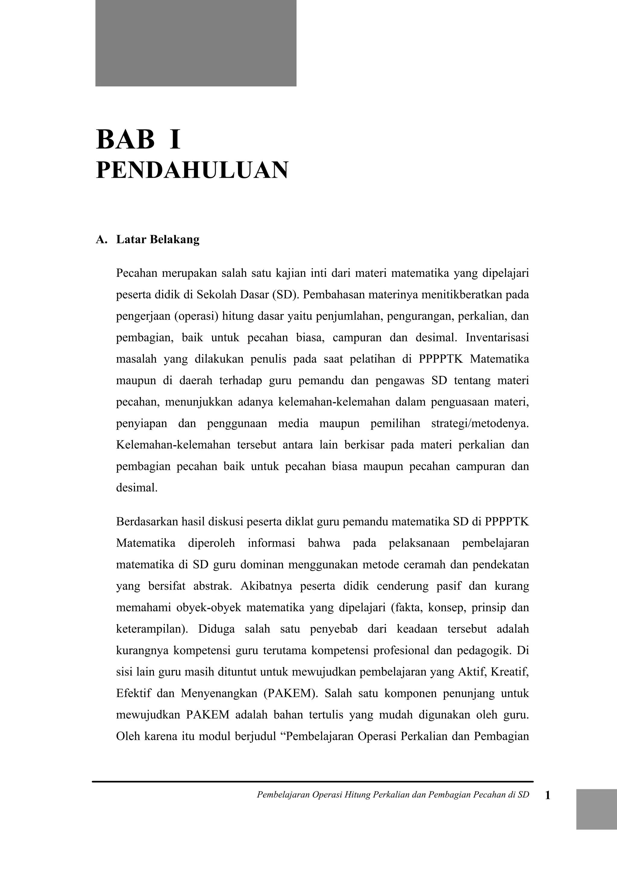 Pembelajaran Operasi Hitung Perkalian & Pembagian Pecahan di SD | PDF
