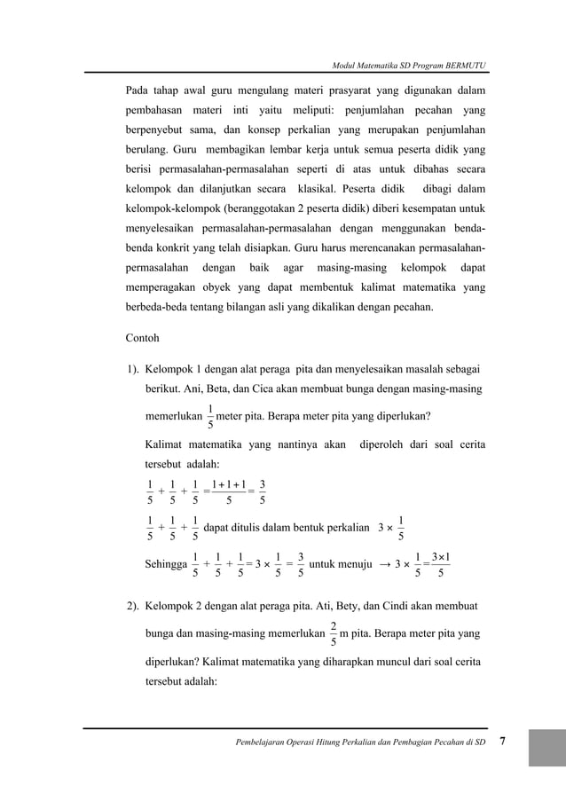 Pembelajaran Operasi Hitung Perkalian & Pembagian Pecahan di SD | PDF