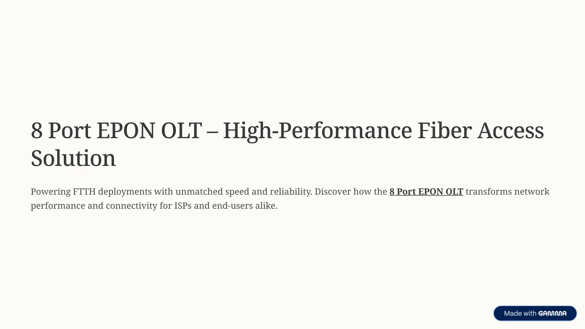 8 Port EPON OLT: High-Capacity Fiber Access Solution | PDF