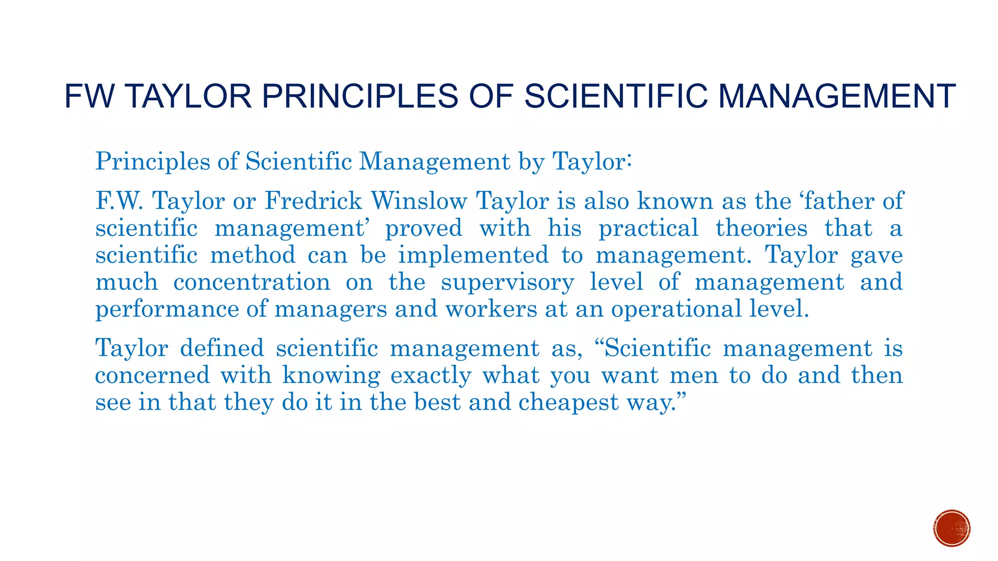 FW Taylor Principles of Scientific Management | PPTX