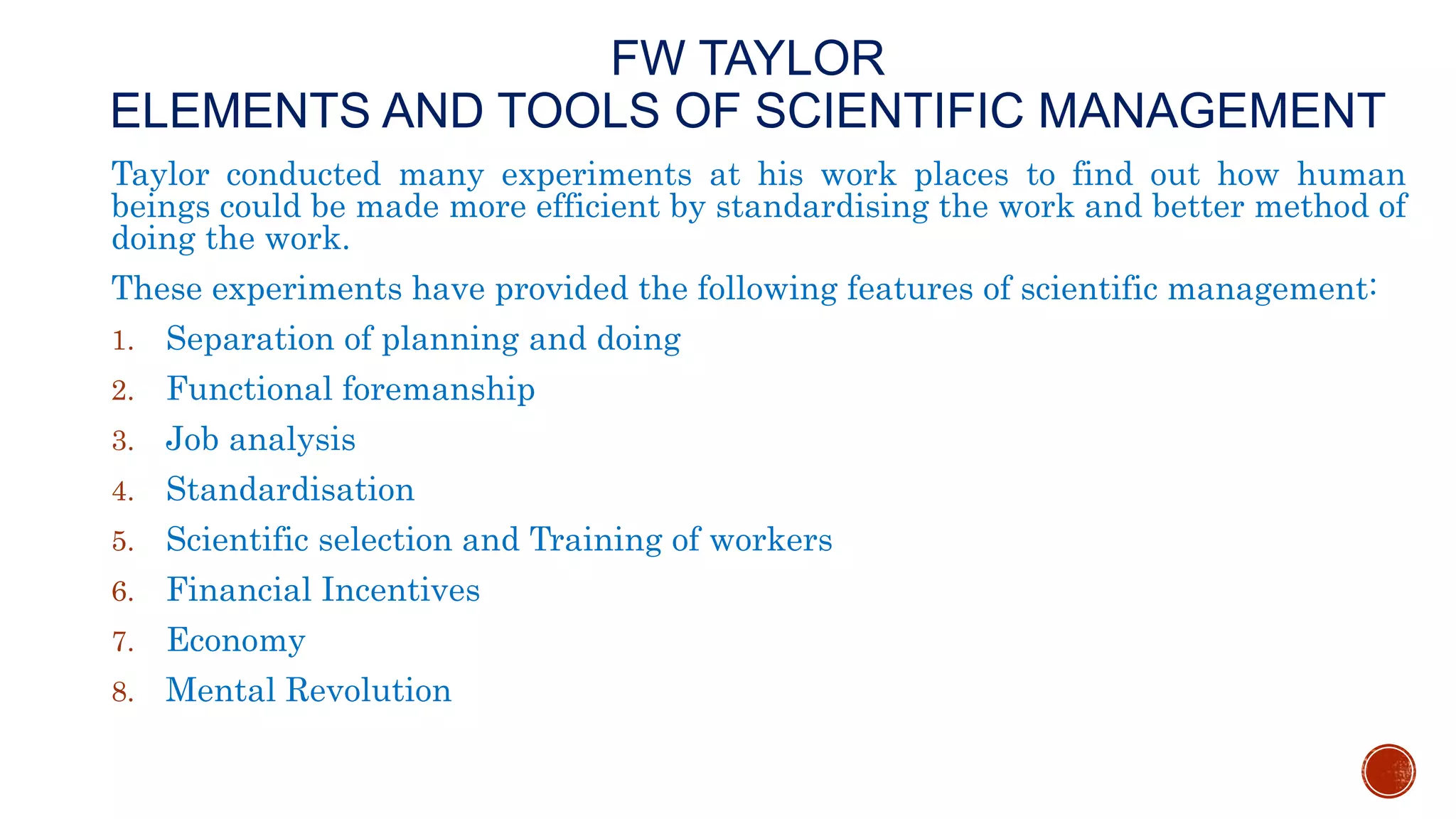 FW Taylor Principles of Scientific Management | PPTX