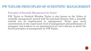 FW Taylor Principles of Scientific Management | PPTX