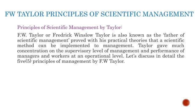 FW Taylor Principles of Scientific Management | PPTX