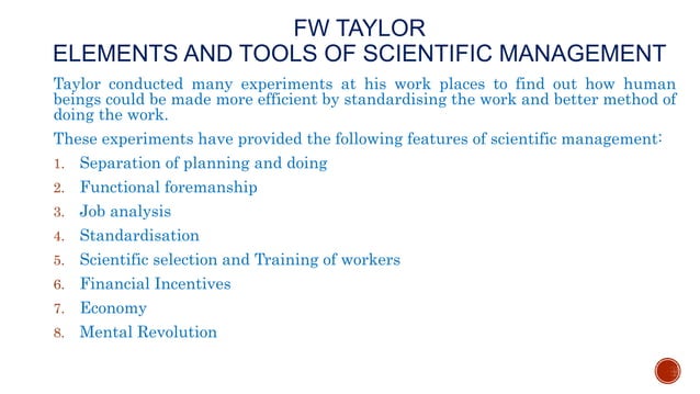 FW Taylor Principles of Scientific Management | PPTX