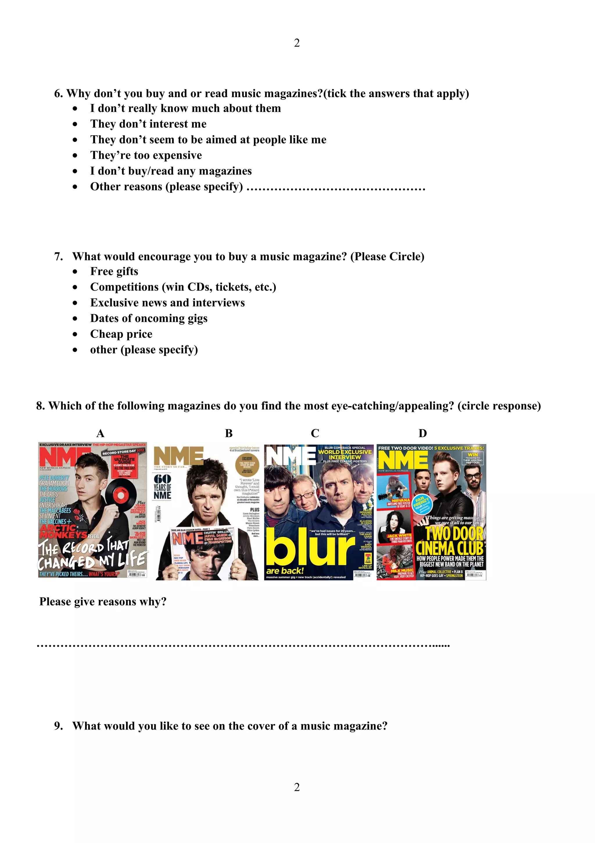 8.questionnaire proforma task 8 | DOC | Album-oriented Rock | Rock Music