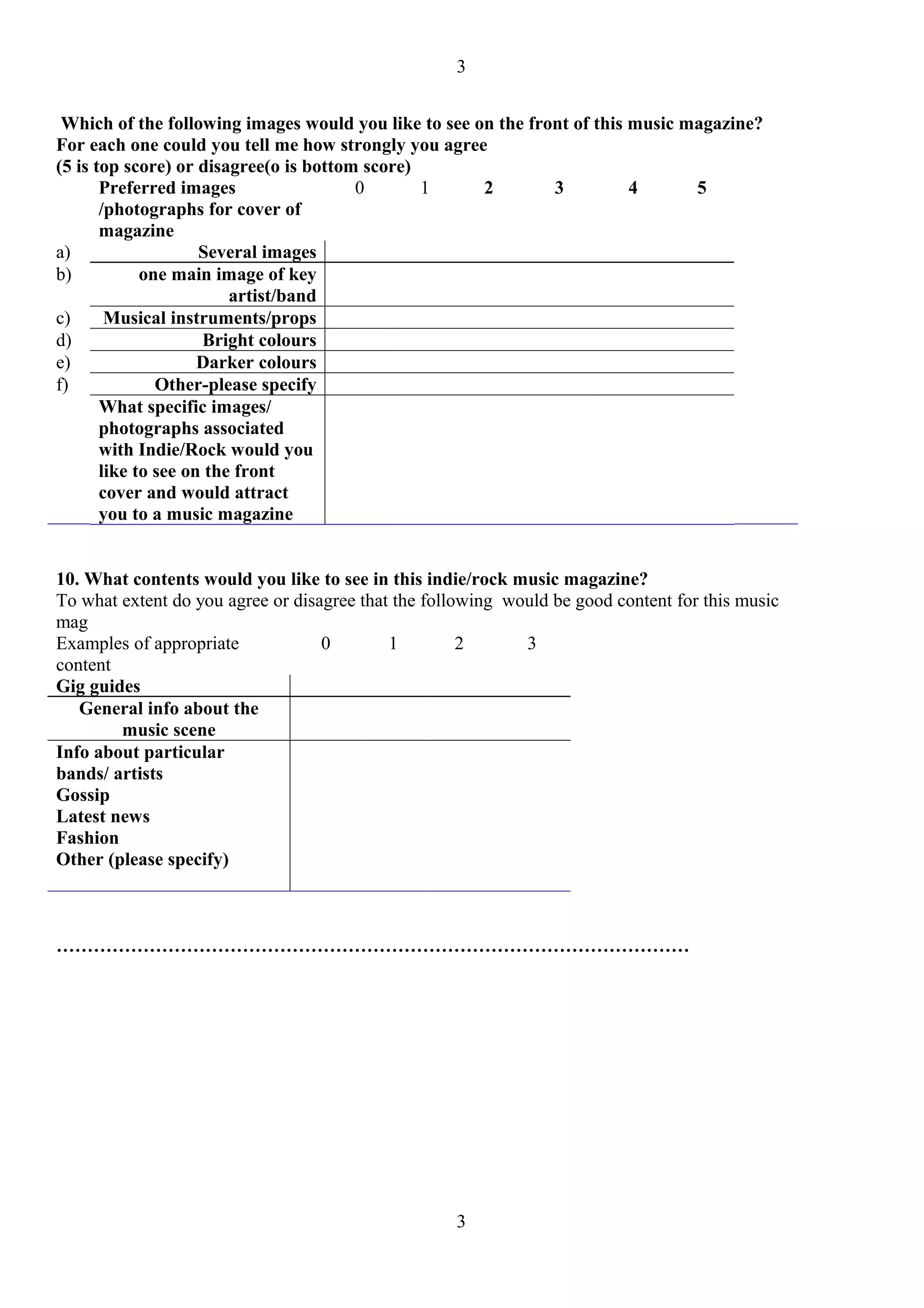 8.questionnaire proforma task 8 | DOC | Album-oriented Rock | Rock Music