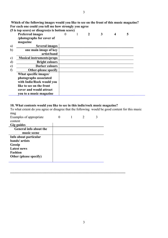 8.questionnaire proforma task 8 | DOC | Album-oriented Rock | Rock Music