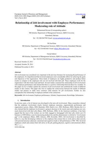 8.relationship of job involvement with employee performance -77-85 | PDF