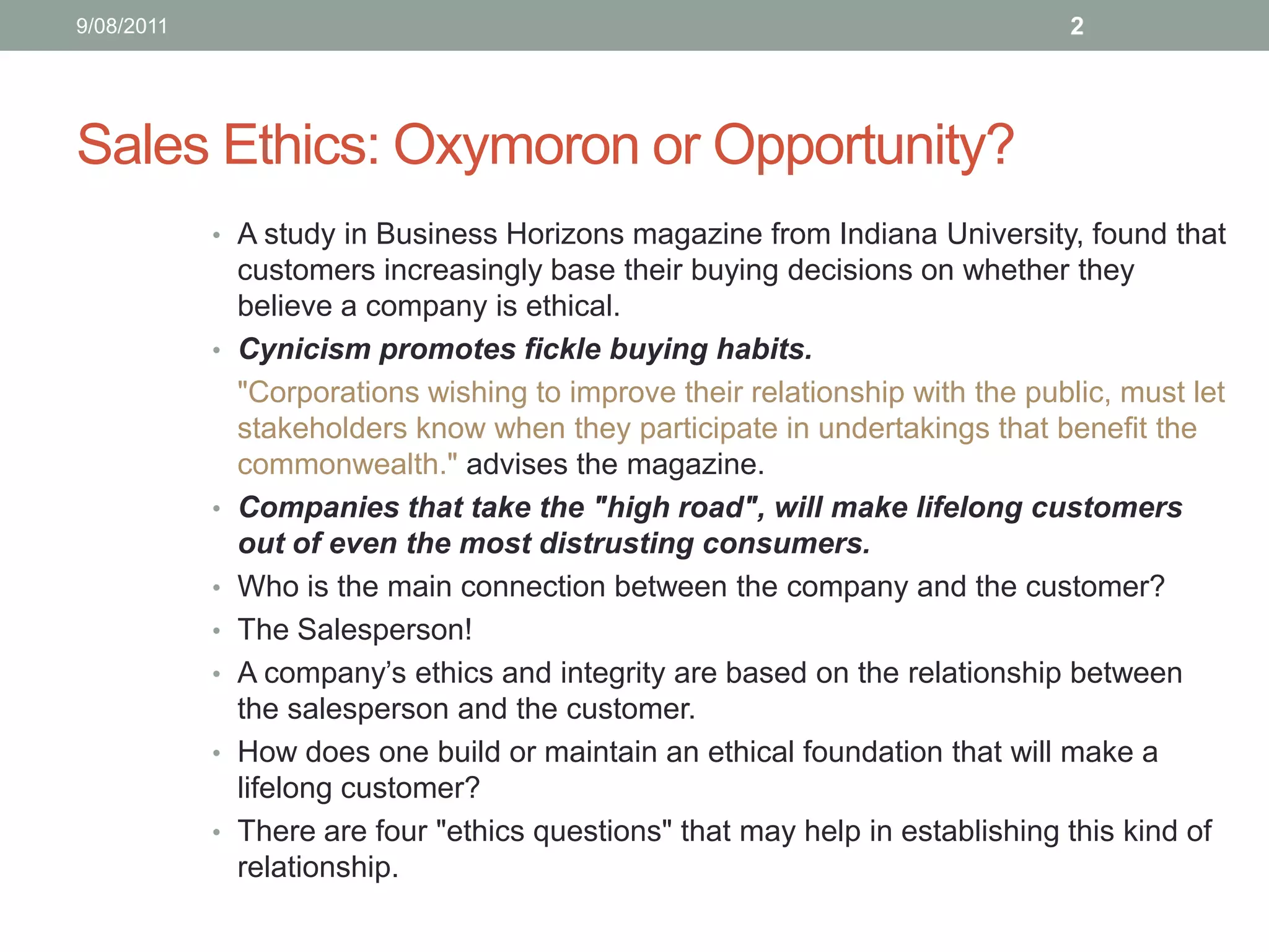 8. sales training sales ethics | PPTX