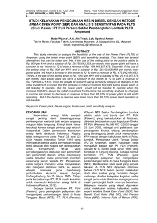 8 studi kelayakan penggunaan mesin diesel dengan metode break even point (bep) dan analisis ...