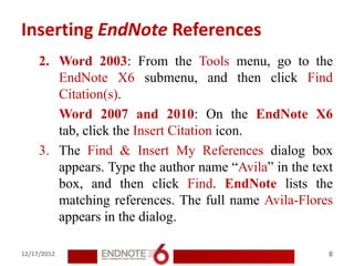 8 using end note while writing a paper in microsoft word | PPT