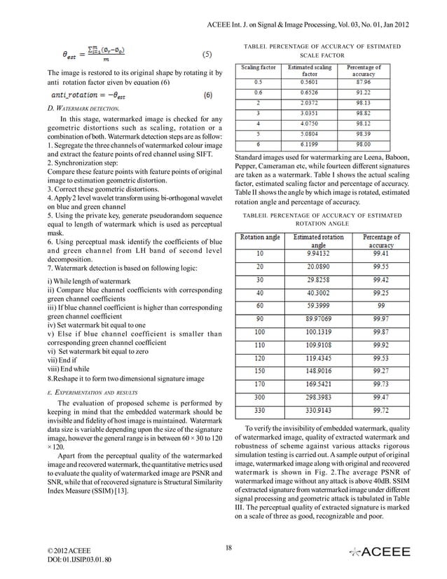 Rotation Scale Invariant Semi Blind Biometric Watermarking Technique for Colour Image | PDF
