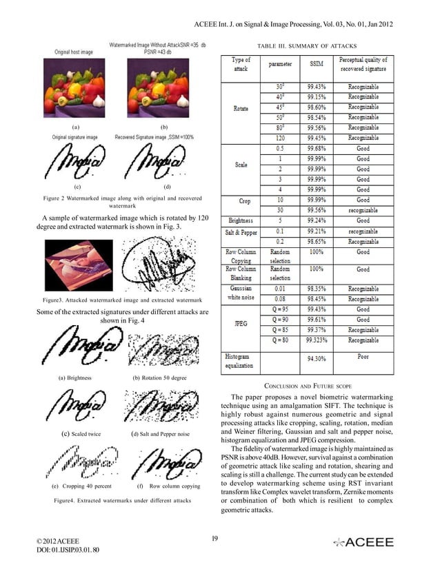 Rotation Scale Invariant Semi Blind Biometric Watermarking Technique for Colour Image | PDF