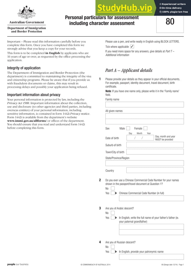 80 - Personal Particulars For Assessment Including Character Assessment ...