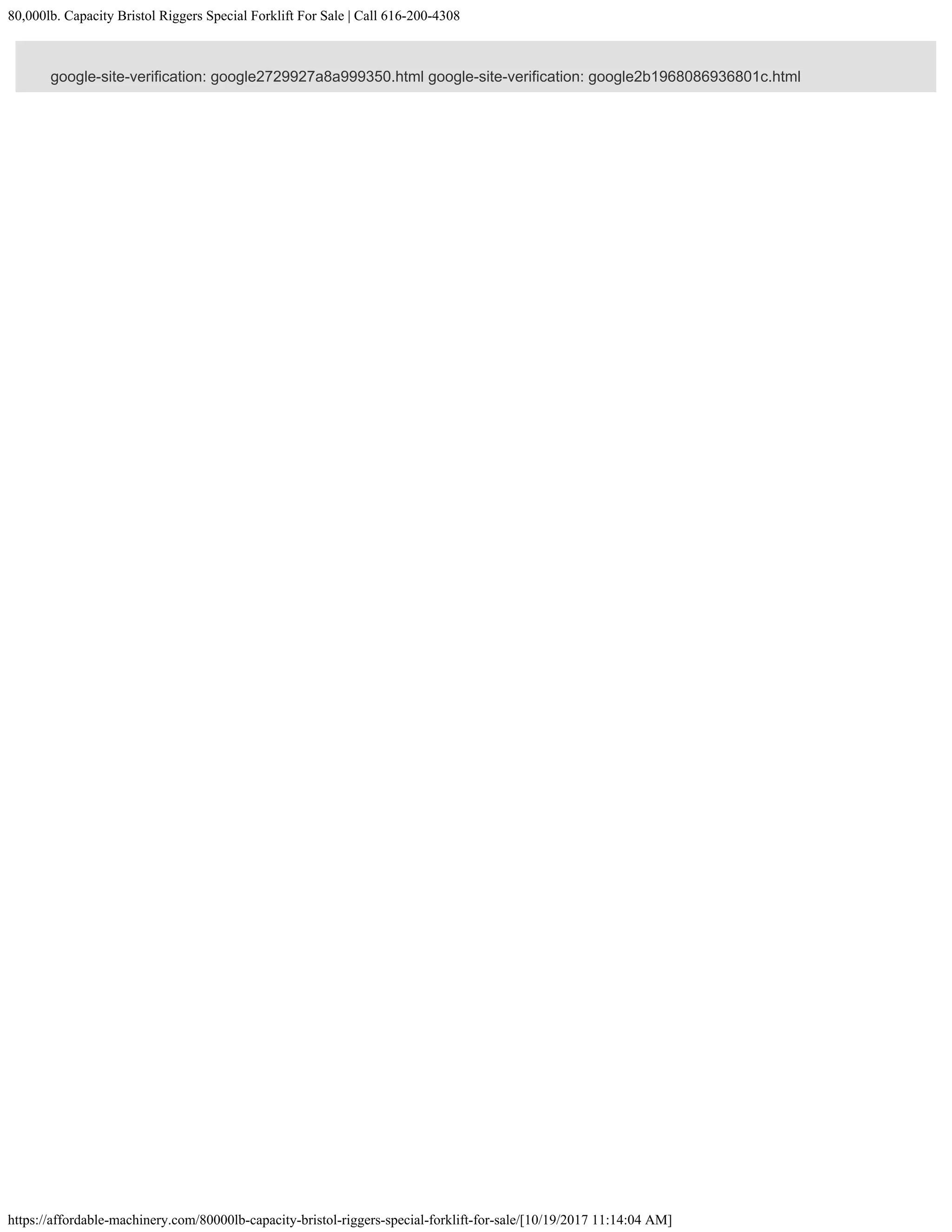 80,000lb. Capacity Bristol Riggers Special Forklift For Sale call 616 200-4308 | PDF