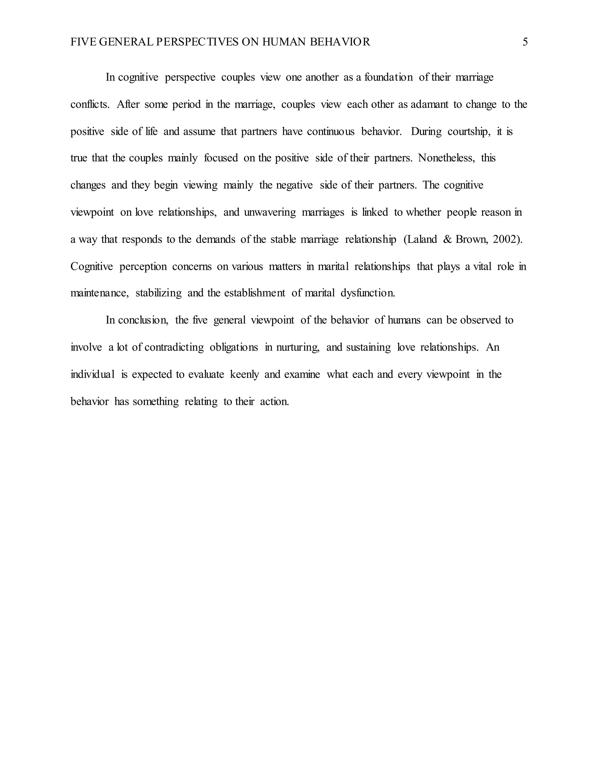 Five General Perspectives of Human Behavior | DOCX