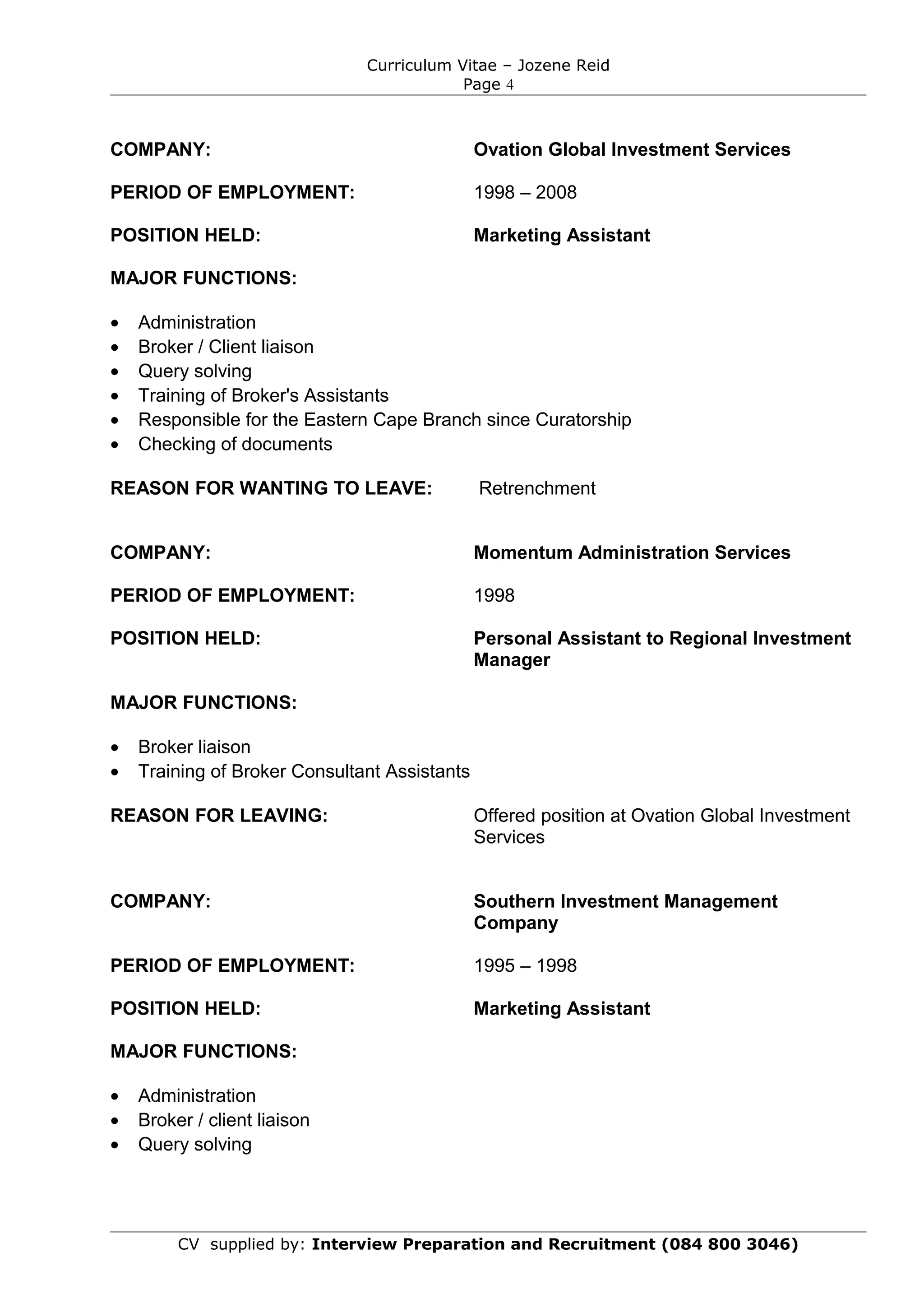 Jozene Reid CV | PDF