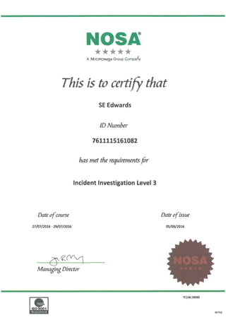 NOSA Incident Investigation Level 3 | PDF