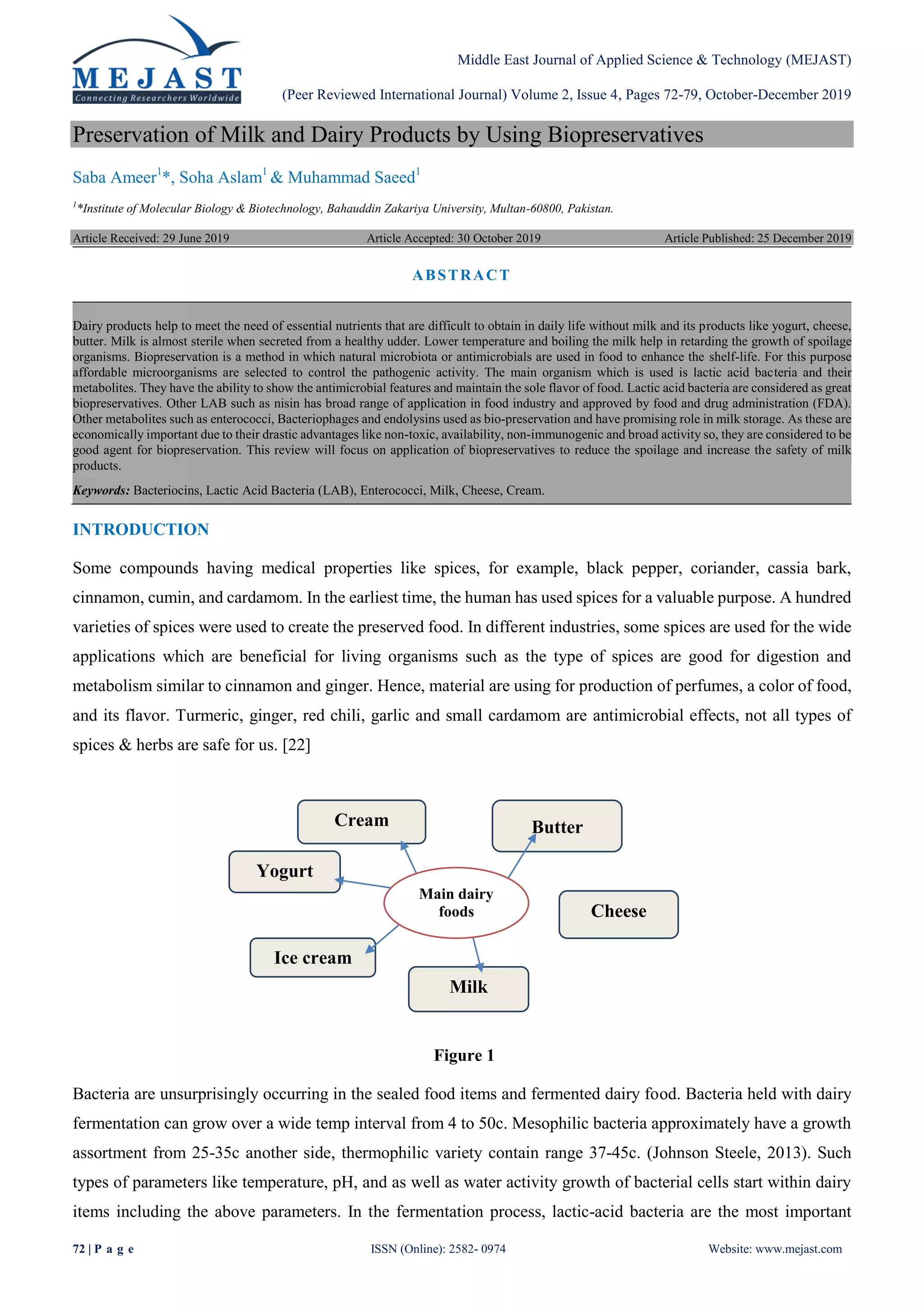 Preservation of Milk and Dairy Products by Using Biopreservatives | PDF
