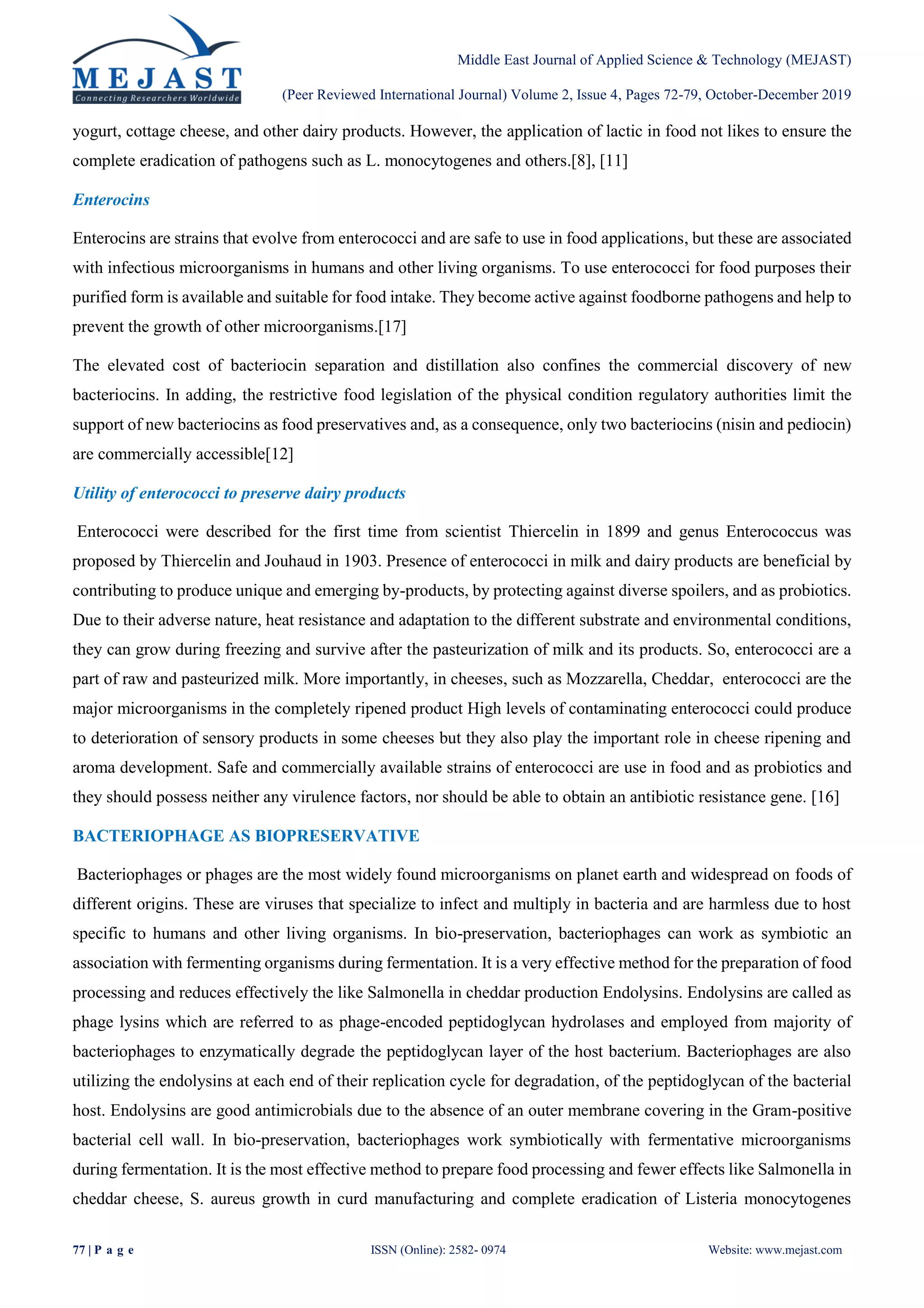 Preservation of Milk and Dairy Products by Using Biopreservatives | PDF
