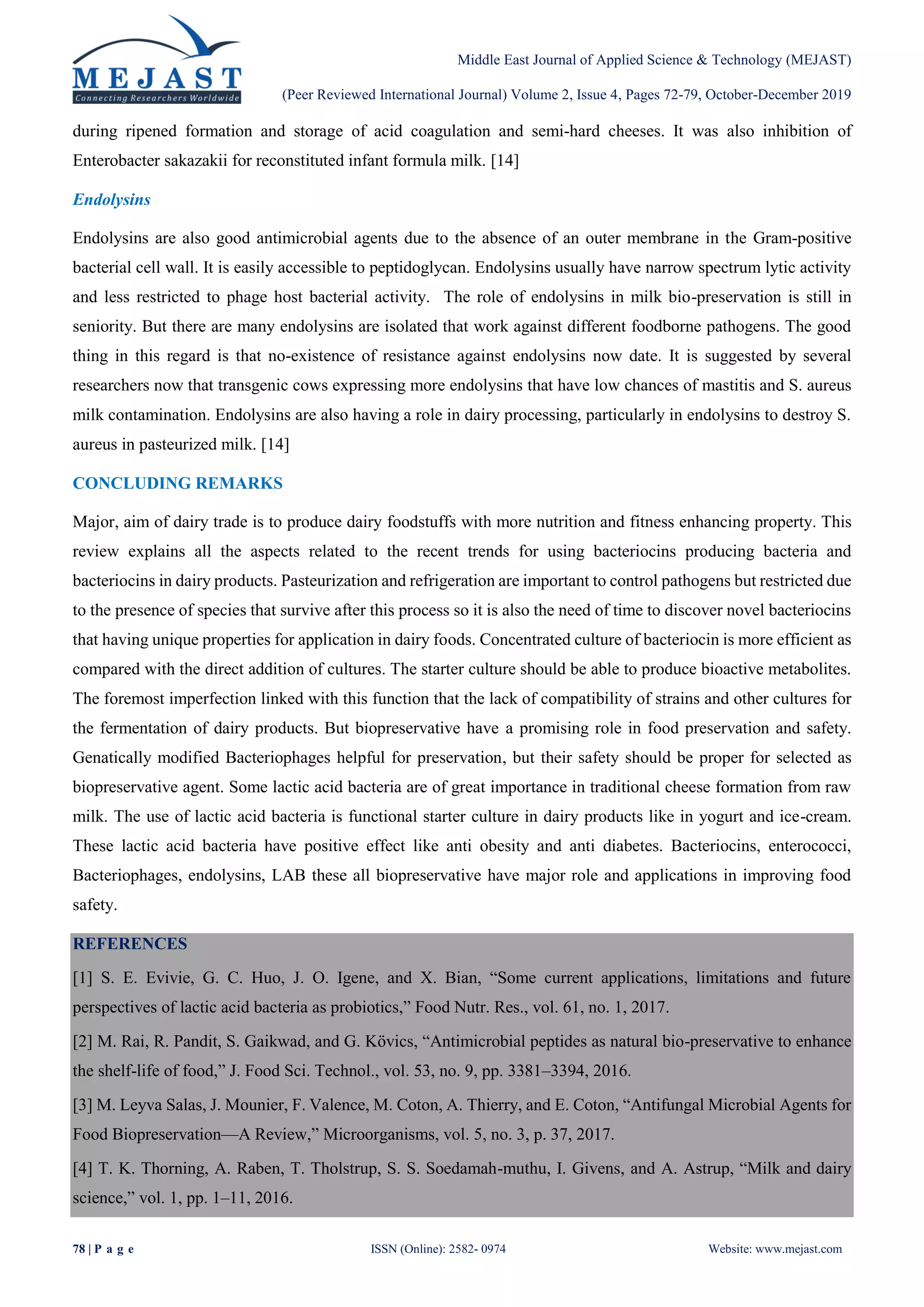 Preservation of Milk and Dairy Products by Using Biopreservatives | PDF