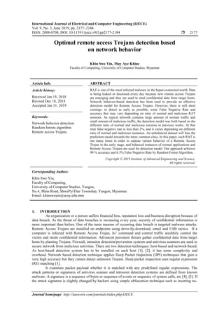 Optimal remote access trojans detection based on network behavior | PDF