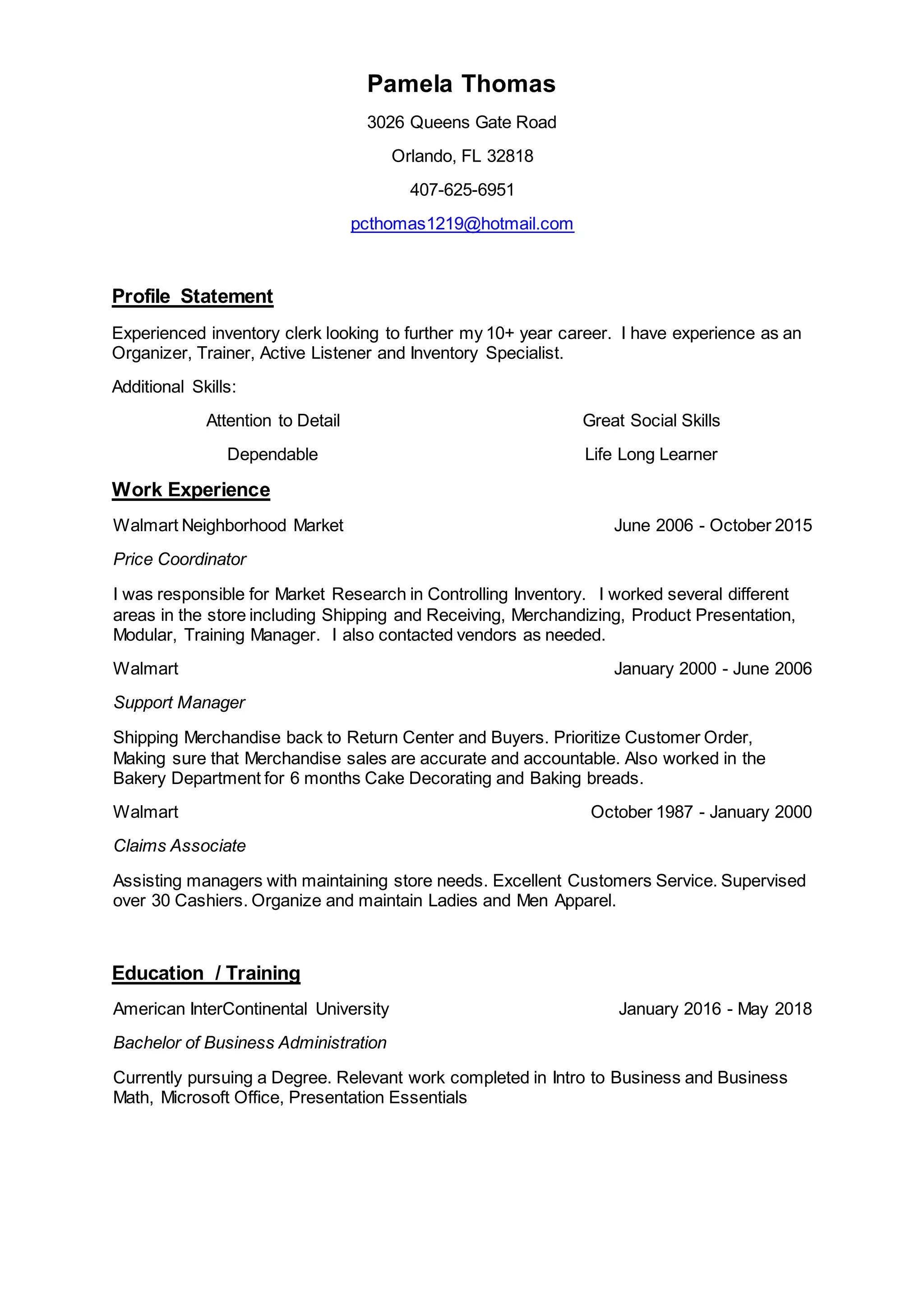 Pamela-Thomas Resume 2016 | DOCX | Business Administration | Business