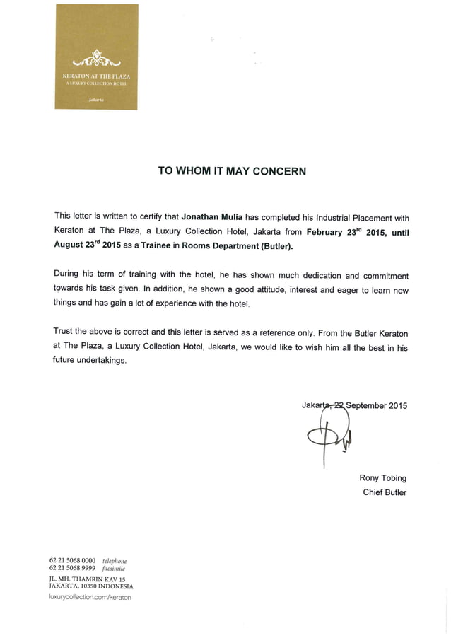 Reference Letter - Jonathan Mulia | PDF