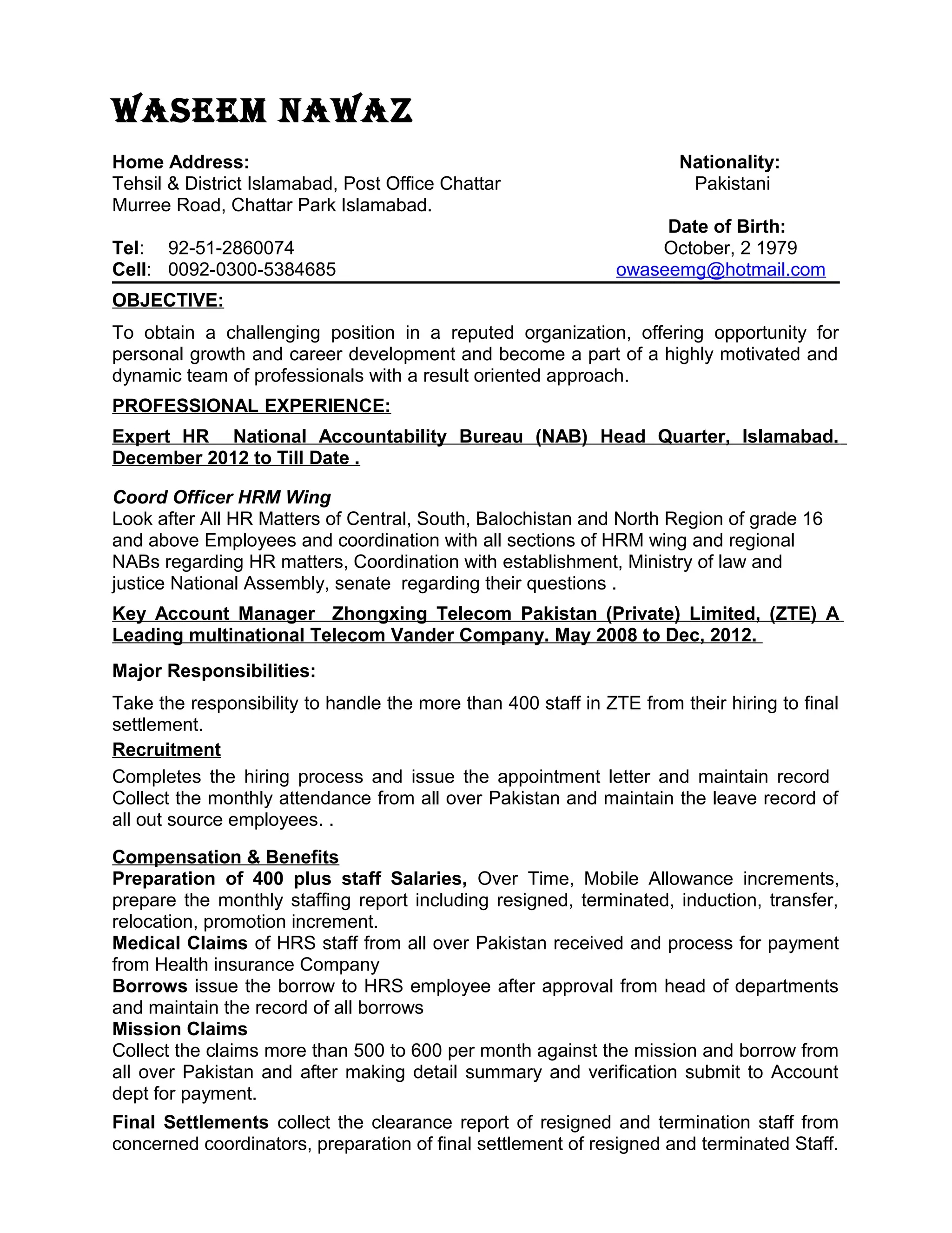 CV Waseem Nawaz Latest | DOC