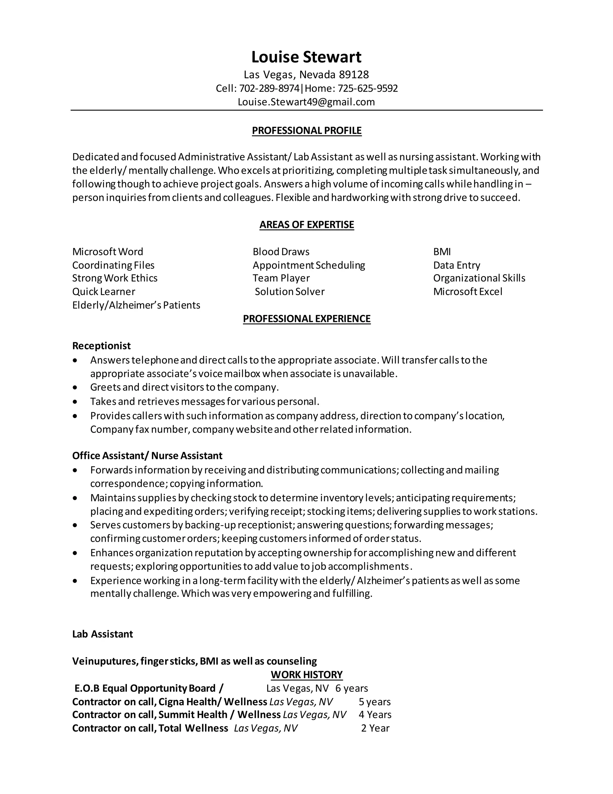 Louise Stewart Profession Medival resume for Behavioral position | PDF