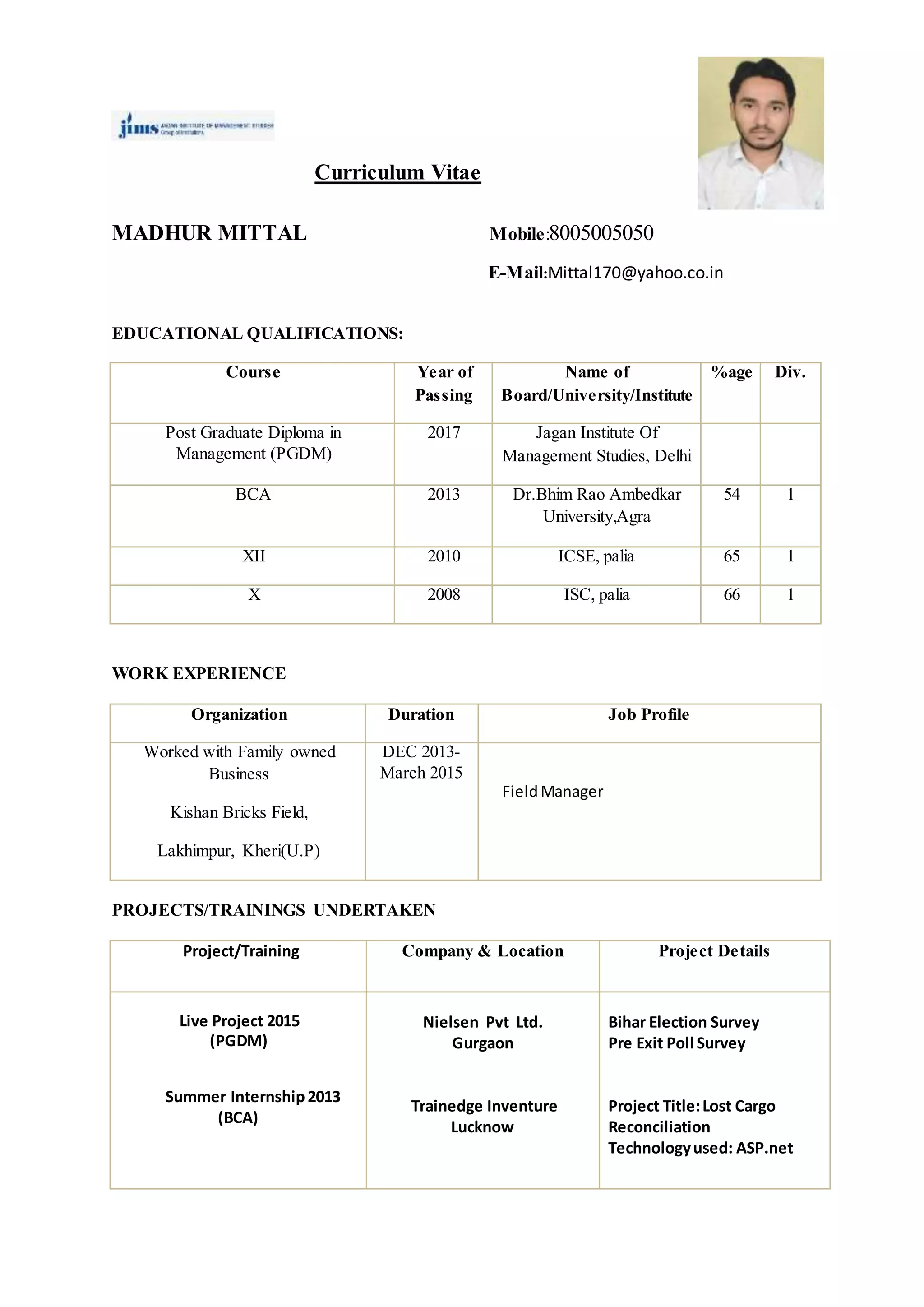 Resume Madhur Mittal | DOCX