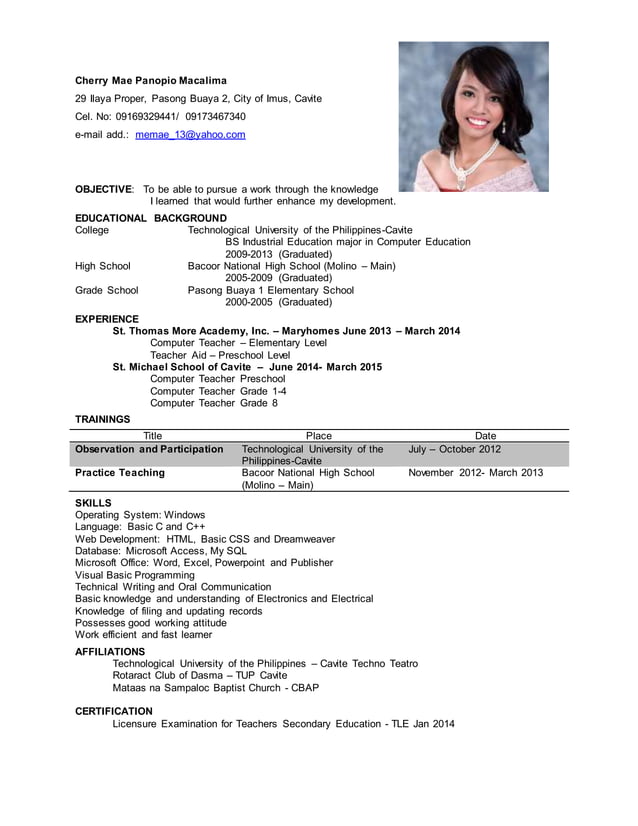 Cherry Mae Macalima Resume | DOCX
