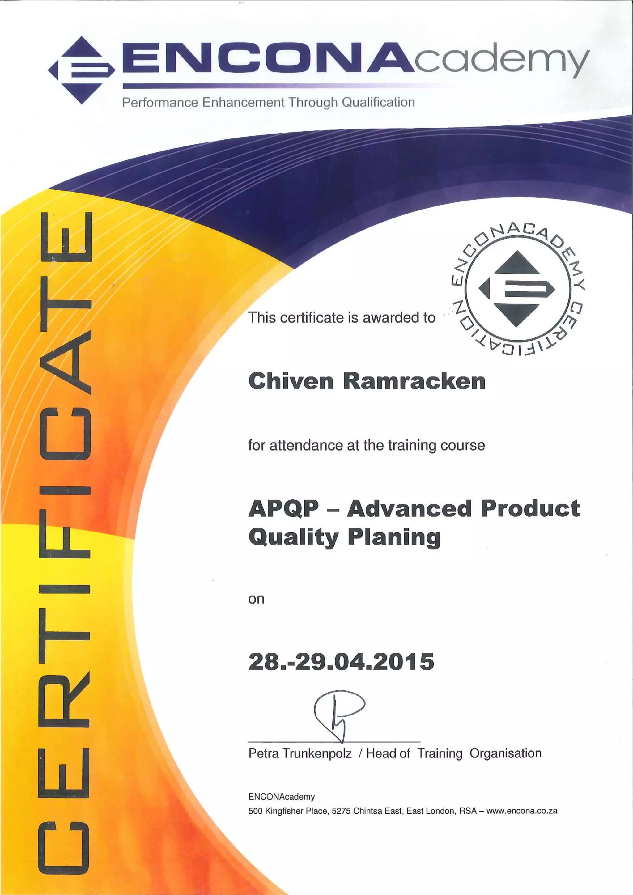 APQP Certificate | PDF