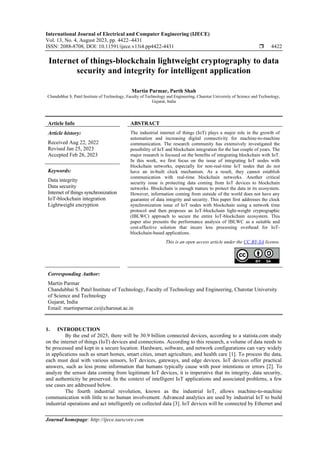 Internet of things-blockchain lightweight cryptography to data security and integrity for ...