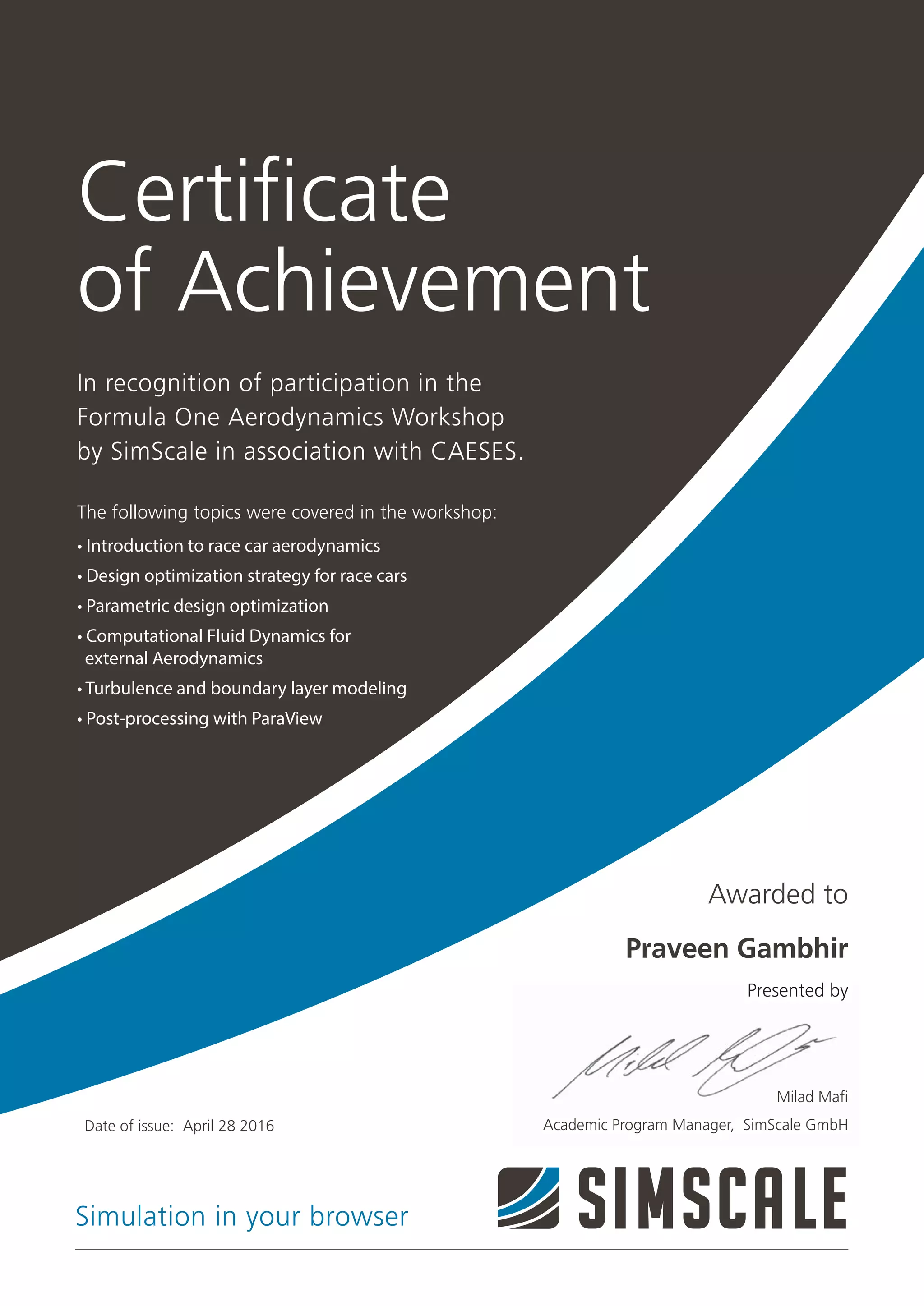 F1 Certificate SimScale - Aero_april2016-78 | PDF
