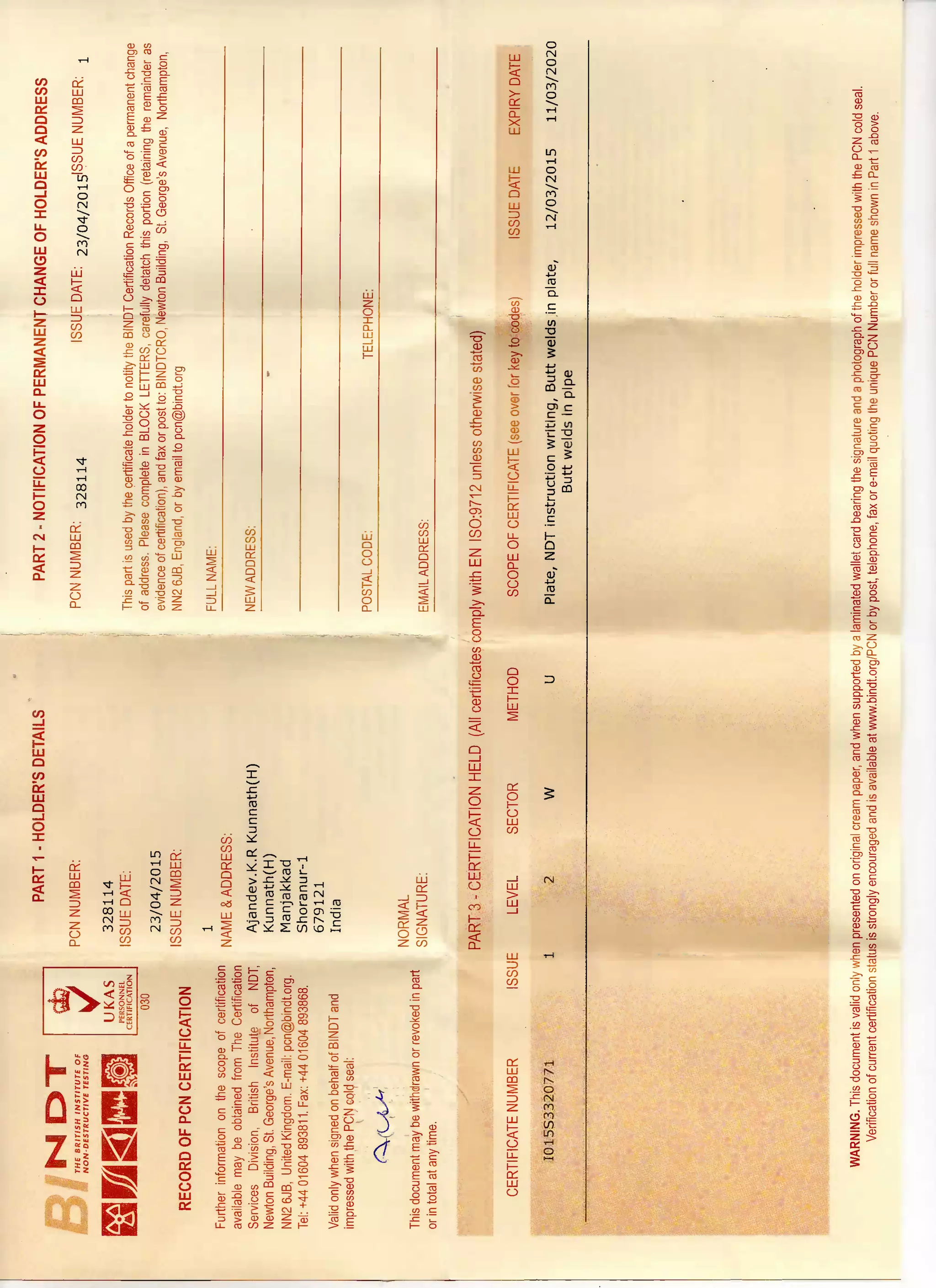 Original PCN Certificate | PDF