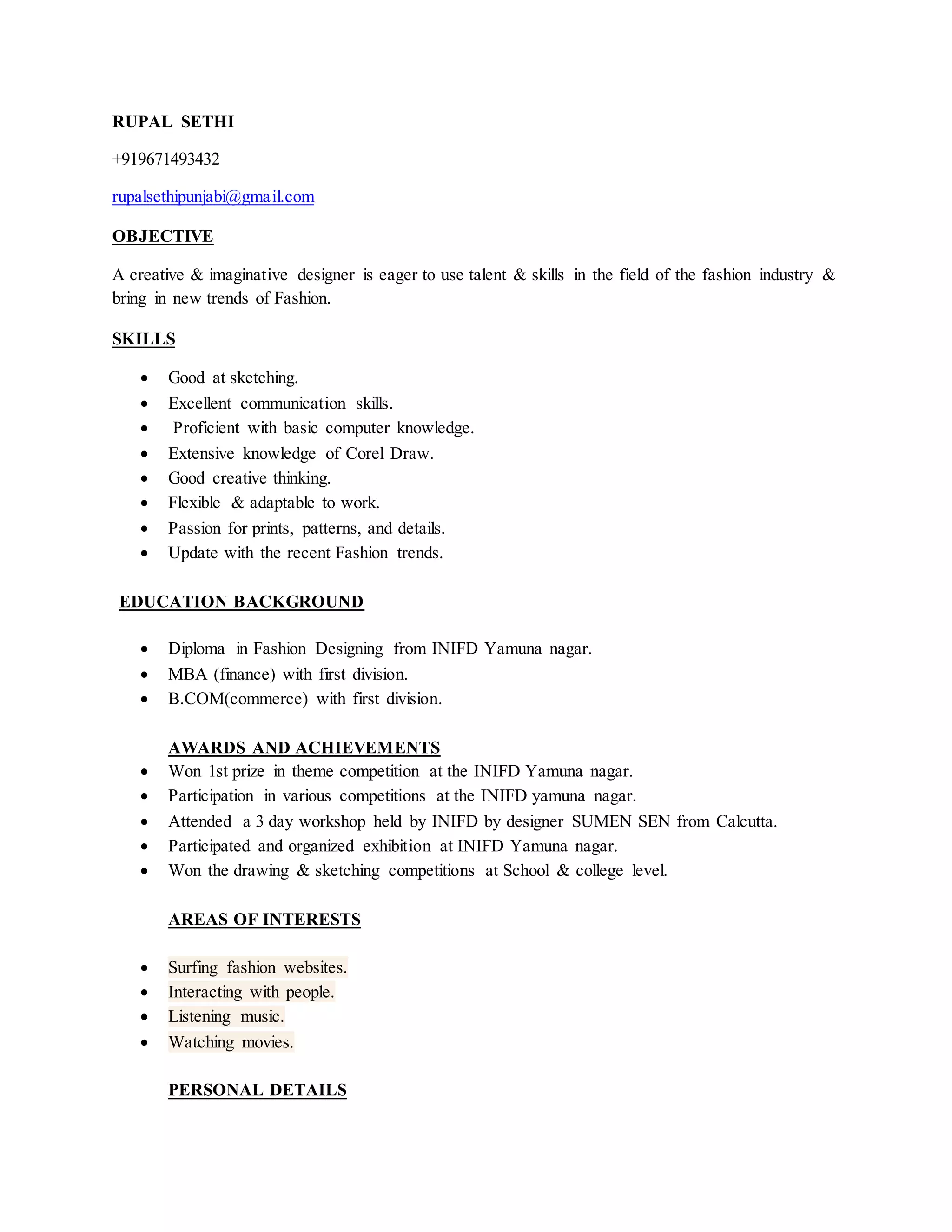 RUPAL FD CV | PDF